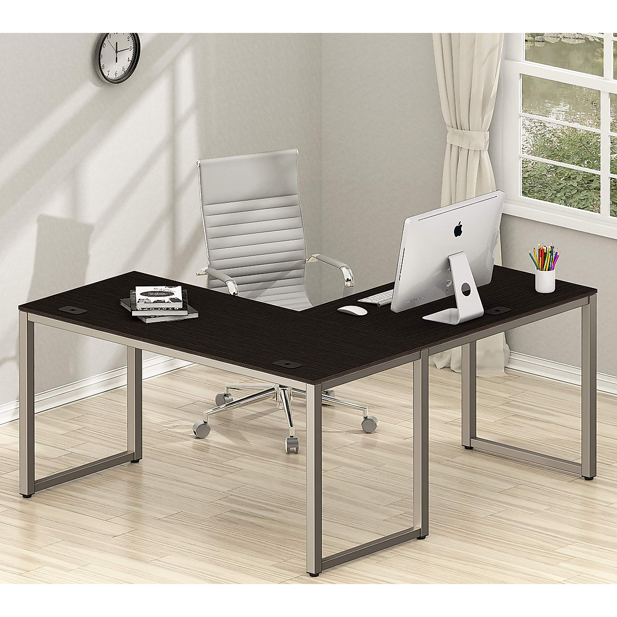 SHW Home Office 55"x60" Large L Shaped Corner Desk, 24" Deep, Espresso