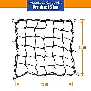 Amiss 15"x15" Elastic Motorcycle Cargo Net, Heavy Duty Bungee Net with 6 Adjustable Plastic Hooks, Luggage Thicken Netting with 2"x2" Small Mesh, Fit for Trailer, SUV, Motorcycle, ATV, Bike - Black