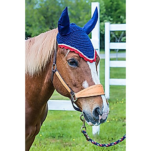 Intrepid International All Crochet Fly Veil with Ears, Black/Silver, Horse Size