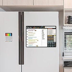 Magnetic Dry Erase Menu Board - 17"x12" Meal Planning Board for Fridge - 6 Extra Fine Point Markers Included - Shipped Flat