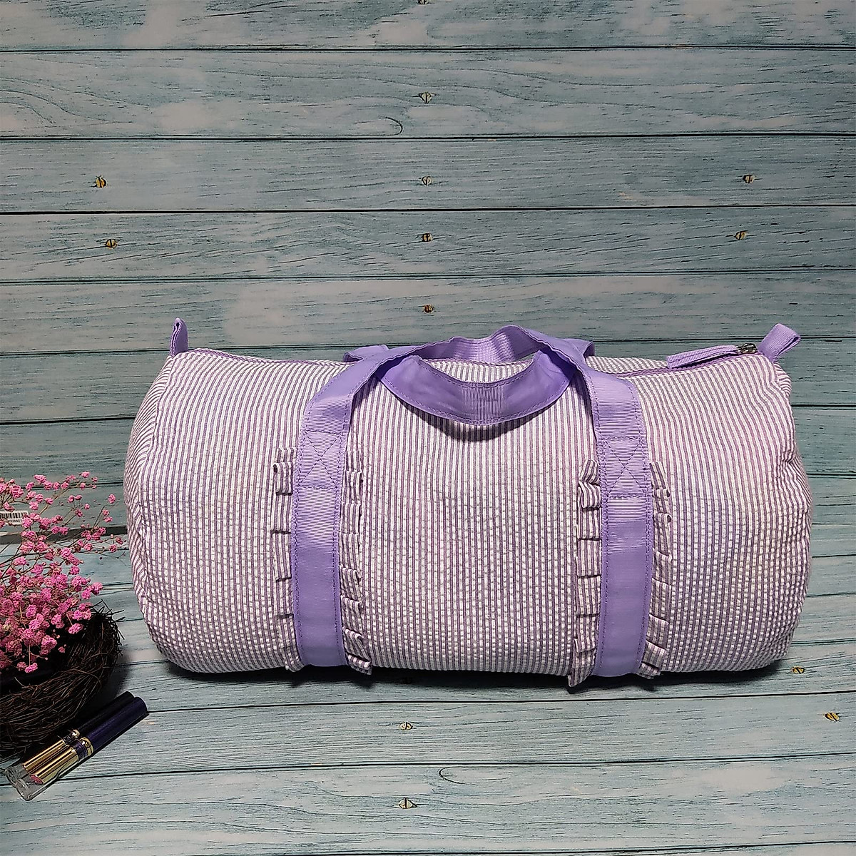 Kids Travel Overnight Bag Seersucker Weekender Duffel Bag Toddler Backpack Pink Mini Preschool for Boys and Girls