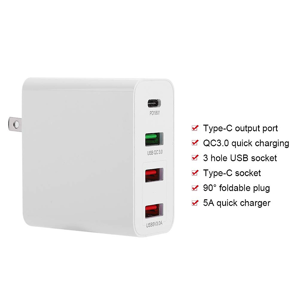 【𝐂𝐡𝐫𝐢𝐬𝐭𝐦𝐚𝐬 𝐆𝐢𝐟𝐭】 18W Charger, High Temperature Resistance 4 Port Charger, Durable PD Dual Chip Built-in Intelligent Chip for Traveling Outdoor Business(U.S. regulations)