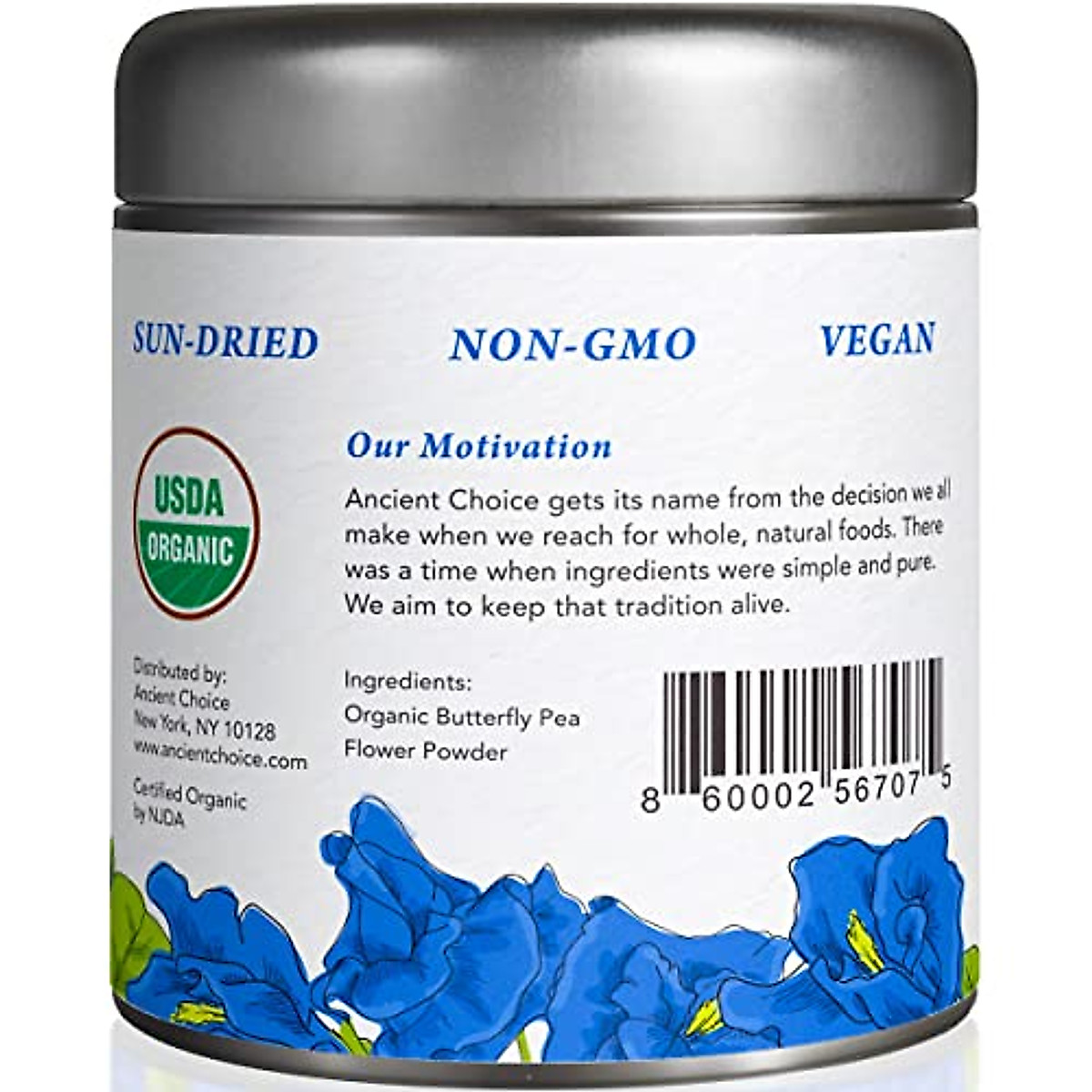 Ancient Choice - Blue Matcha (50 grams) | USDA Organic | Butterfly Pea Flower Powder Tea | Medium Grind | Sun-dried in Thailand | Non-GMO | No Plastic | Non-Plastic Packaging | Gourmet Superfood