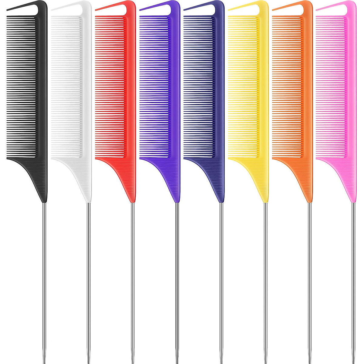 8 Pieces Pintail Comb Rat Tail Comb Hairdressing Styling Comb Anti-Static Heat Resistant Tail Comb Teasing Comb Parting Comb for Hair Salon Home Supplies, 8 Colors