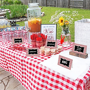 24PCS BBQ Party Decorations Place Cards for Table Setting Red Gingham Tent Cards Plaid Chalkboard Signs with Marker Picnic BBQ Decorations Food Labels for Party Buffet Birthday Baby Shower Party
