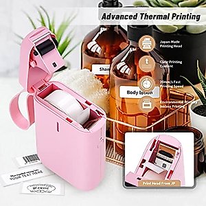 Uprinit Label Maker Machine with Tape, D11 Mini Label Printer Portable Bluetooth Sticker Maker Machine for Home Office Use with Multiple Printing Templates and USB Charger Cable | Pink