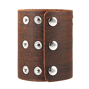 HZMAN Leather Bracelet for Men Punk Brown Wide Genuine Leather Wrap Cuff Bangle Bracelet Adjustable Wristband