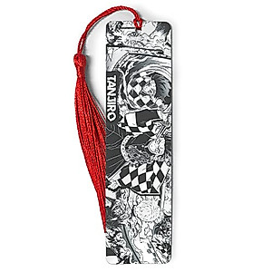 Bookmarks Metal Ruler Demon Bookography Slayer Measure Mugen Tassels Train Bookworm Collage for Gift Markers Book Bibliophile Reading Christmas Ornament Bookmark