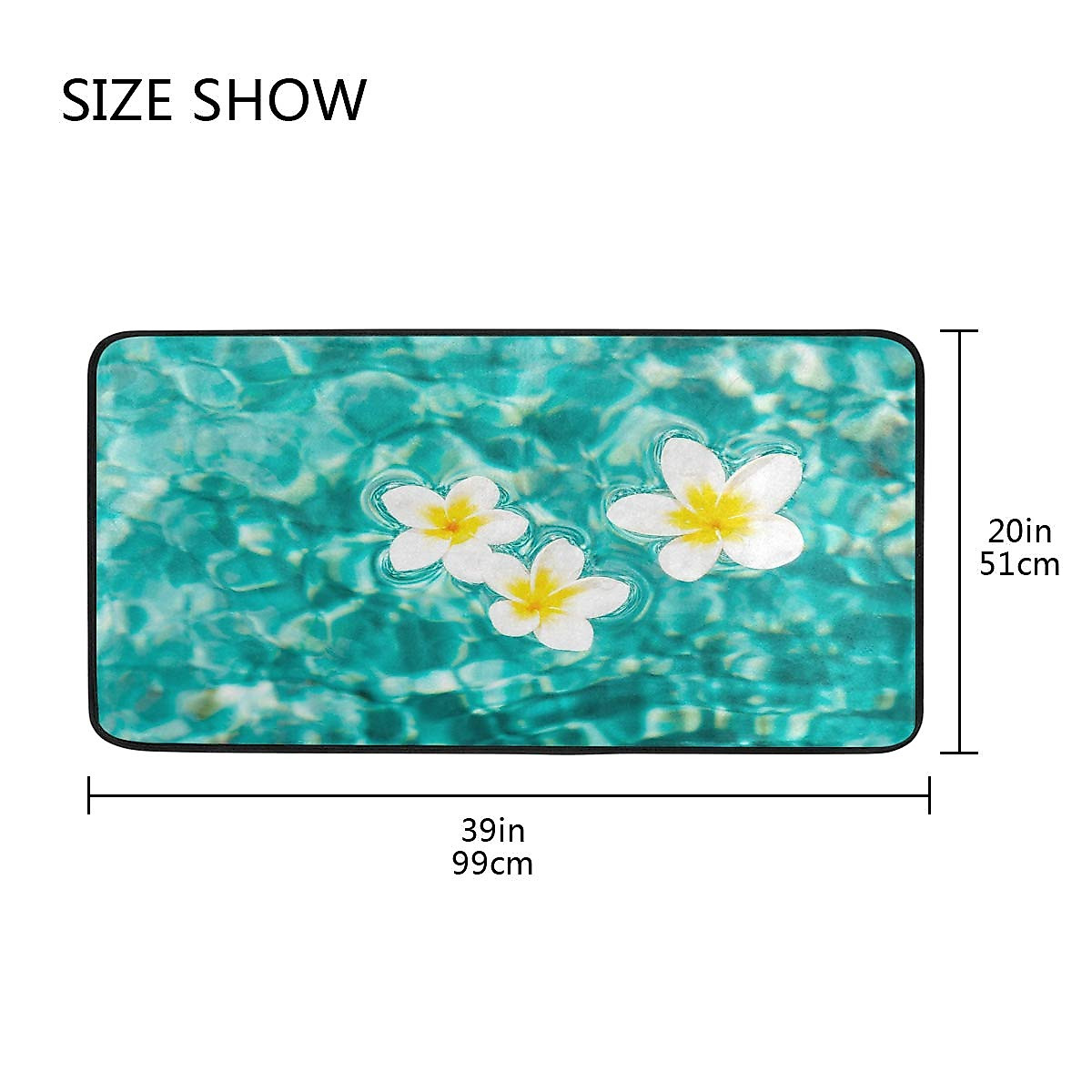 Kitchen Rugs Tropical Zen Plumeria Flower in Turquoise Water Non-Slip Kitchen Mats Bath Runner Rug Doormats Area Mat Rugs Carpet for Home Decor 39" X 20"