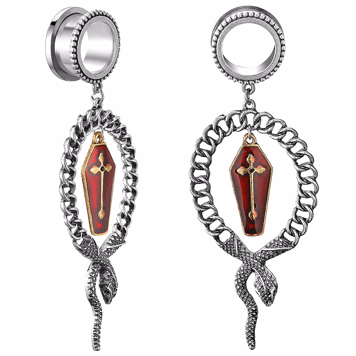 TBOSEN 6PCS Set Stainless Steel Retro Large Dangle Bridal Ear Gauges Tunnels Plug Stretching Tapers Screw Fit Tunnels 2g-1" in 6mm-25mm(00g)