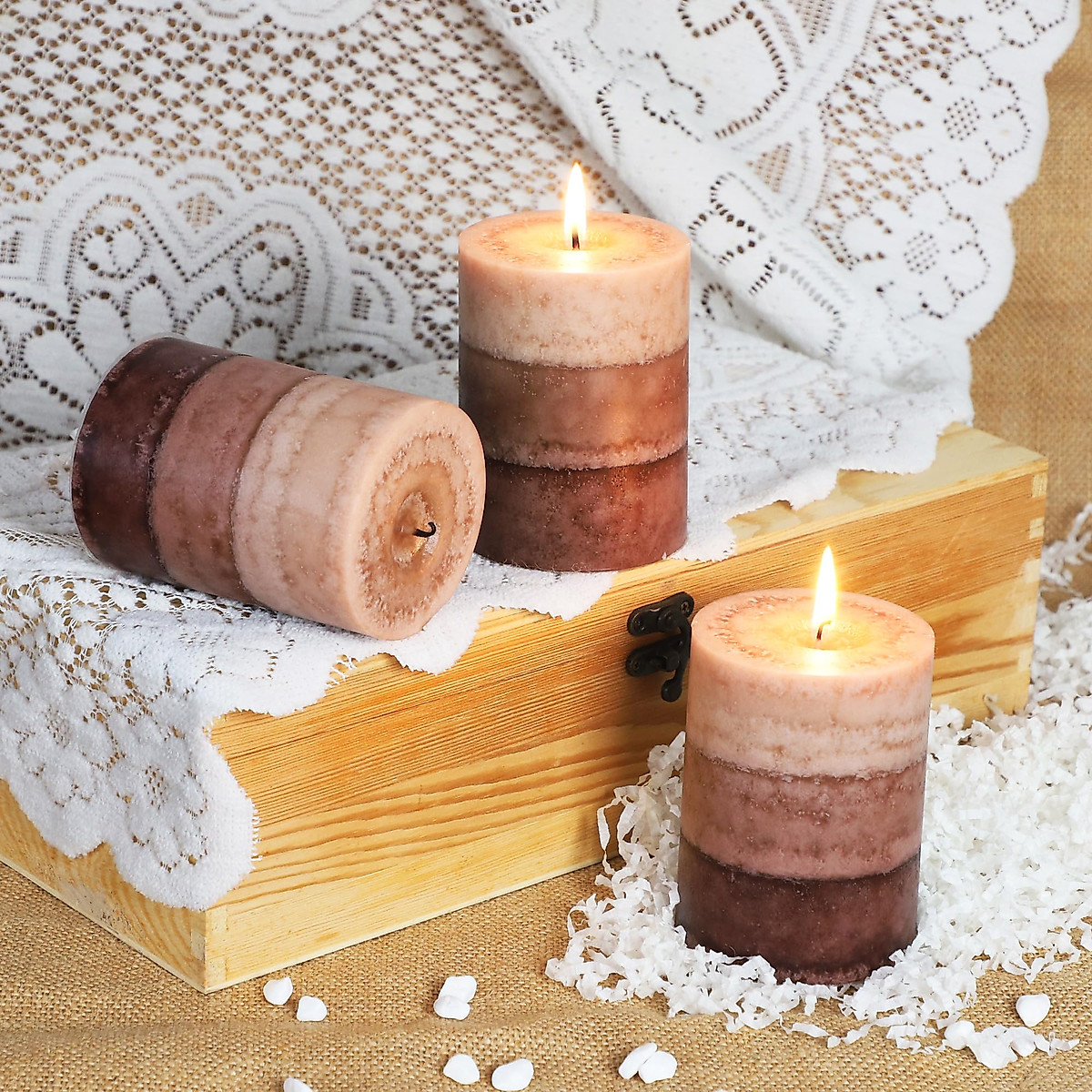 Cafemoon Coffee Pillar Candles, Aromatherapy Scented Candles, 35+ Hours Burn Long Lasting, Set of 3 Tall 3x4 Inch Dripless Pillar Candle, for Wedding and Home Décor