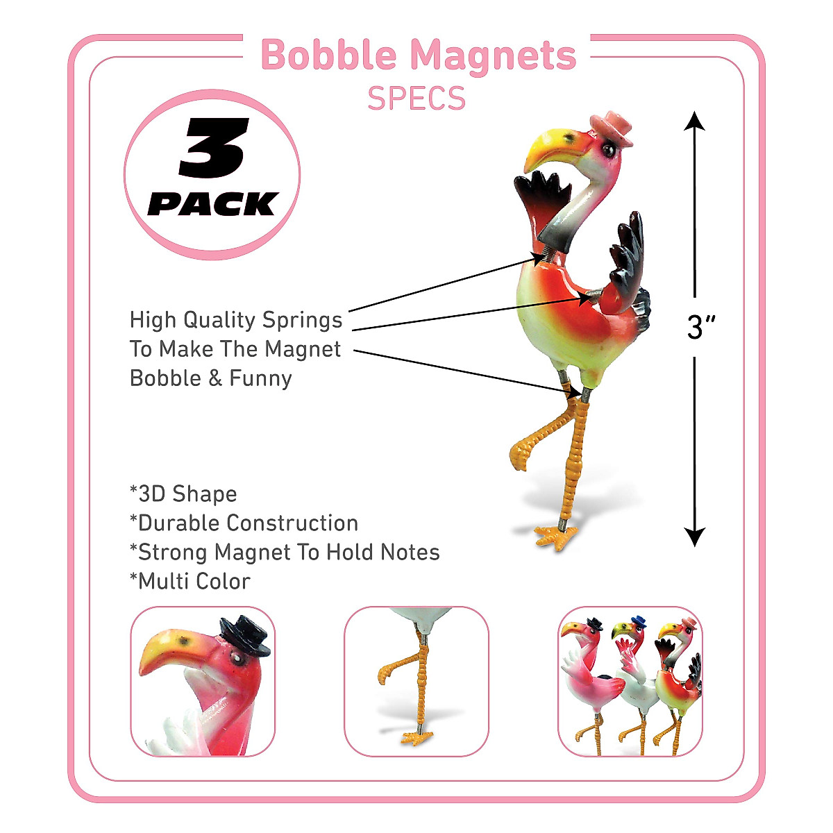 Puzzled Flamingo Refrigerator Bobble Magnet (Set of 3)