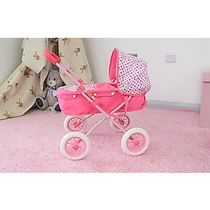 KOOKAMUNGA KIDS Baby Doll Stroller - Realistic 2 in 1 Baby Stroller for Dolls w/Detachable Bassinet – Toy Pram w/Carry Cot, Retractable Canopy & Soft Grip Handle - for Dolls up to 18" - Pink