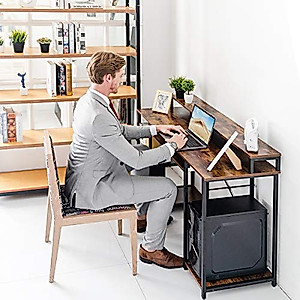 TOPSKY Computer Desk with Storage Shelves/23.2” Keyboard Tray/Monitor Stand Study Table for Home Office(46.5x19 inch, Rustic Brown)