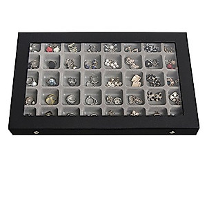 JackCubeDesign 40 Compartments Jewelry Display Tray Showcase Organizer Storage Box Slots Holder for Earring, Ring with Acrylic Cover(Black, 16.97 x 9.7 x 1.65 inches) – :MK333A