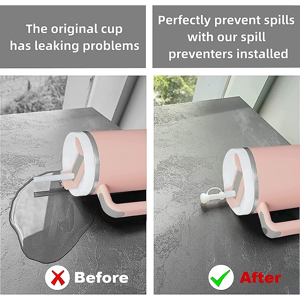 Silicone Spill Proof Stopper for Stanleys Cup 2.0 40oz/ 30oz, Including 2 Straw Cover Caps, 2 Square Spill Stopper and 2 Round Leak Stopper, Tumblers Accessories (for Stanleys Cup 2.0)