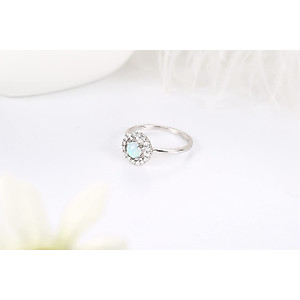 MUSECLOUD Created Opal Rings 925 Sterling Silver Birthstone Rings for Women White Gold Plated Halo Band Rings Birthday Gift Eternity Promise Engagement Rings for Her Size 5-9（7）