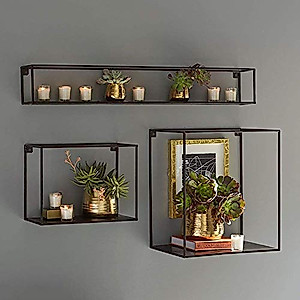 PIBM Stylish Simplicity Shelf Wall Mounted Floating Rack Shelves Metal Storage Living Room Background Wall,2 Colors Avaliable,3 Sizes, Black , 46X50X25cm