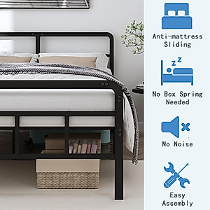 HOBINCHE King Size Metal Bed Frame with Headboard and Footboard, 14 Inch Black Heavy Duty Mattress Foundation with Steel Slat Support, No Box Spring Needed, Noise Free
