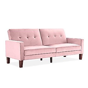 LTT Futon Sofa Bed, Futon Couch, Folding Sofa Bed Dual-Purpose Multi-Functional Sofa Bed Upholstery Fabric Living Room Sofa(Pink)