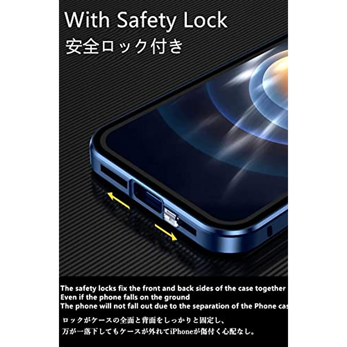 HENGHUI Lockable iPhone 14 Pro Max Magnetic Case Glass Case with Camera Lens Protector Screen Protector Safety Lock 360 Full Body Double Sided Glass Bumper Case Clear Cover (Gold)
