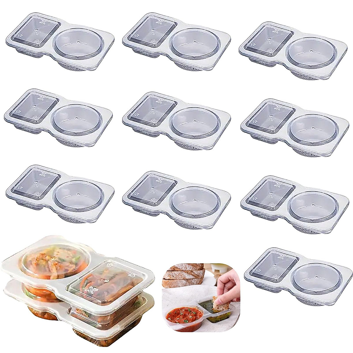 puyode Reusable Snack Packs, Reusable Snack Packs 2 Compartments, Snack Packs Containers Reusable, Snack Packs Reusable Containers, Reusable Snack Pack, For Condiment, Dip, Sauce, Snacks (10)