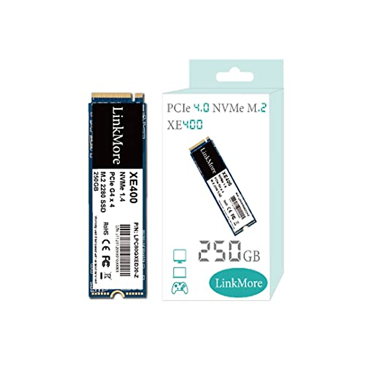 LinkMore XE400 250GB M.2 2280 PCIe Gen4 NVMe 1.4 Internal SSD, Solid State Drive, Read Speed Up to 4650MB/s Storage for PC, Laptops, Gaming
