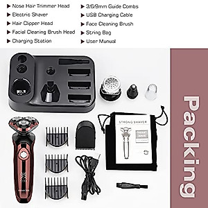 Electric Razor for Men, 4-in-1 Electric Shavers Cordless Face Shaver Rechargeable Men’s Razor Waterproof Rotary Shaver with Charge Station Nose Sideburns Trimmer Cleaning Brush Gift for Father Him