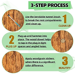 Tensland 218 Pieces 3-in-1 Carpenter Bee Holes Repair Kit, Small Medium Large Wood Bee Hole Plugs, Carpenter Bee Corks Set, 3-Step Total Fix Solution