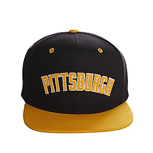 Original Snapback Custom American Cities State Letters Ajustable Flat Visor Cap (Pittsburgh Black Gold, White Gold)