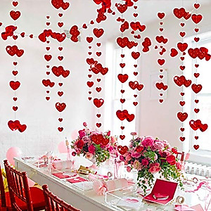 pinkblume 52Ft Red Heart Garland Metallic Glitter Hanging Heart Streamer Banner for Anniversary Mother's Day Valentines Day Engagement Wedding Bridal Shower Bachelorette Hen Party Decorations Supplies