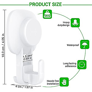 LUXEAR Suction Hooks Powerful Vacuum Suction Cup Hooks Heavy Duty Shower Hooks Waterproof Removable Wall Suction Cups with Hooks for Wreath Kitchen Towel Robe Loofah, White -4 Pack