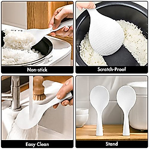 2 Pcs Plastic Rice Paddle,Non Stick Standing Rice Spoon Scooper Spatula,Heat Resistant Rice Cooker Spoon (White)