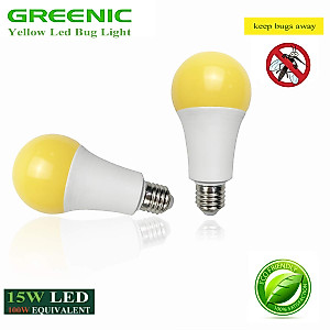 GREENIC LED Outdoor Yellow Led Light Bulb 15W A21 1500LM(100 watt Equivalent) E26 Medium Base Garden Patio Porch Light, 2 Pack