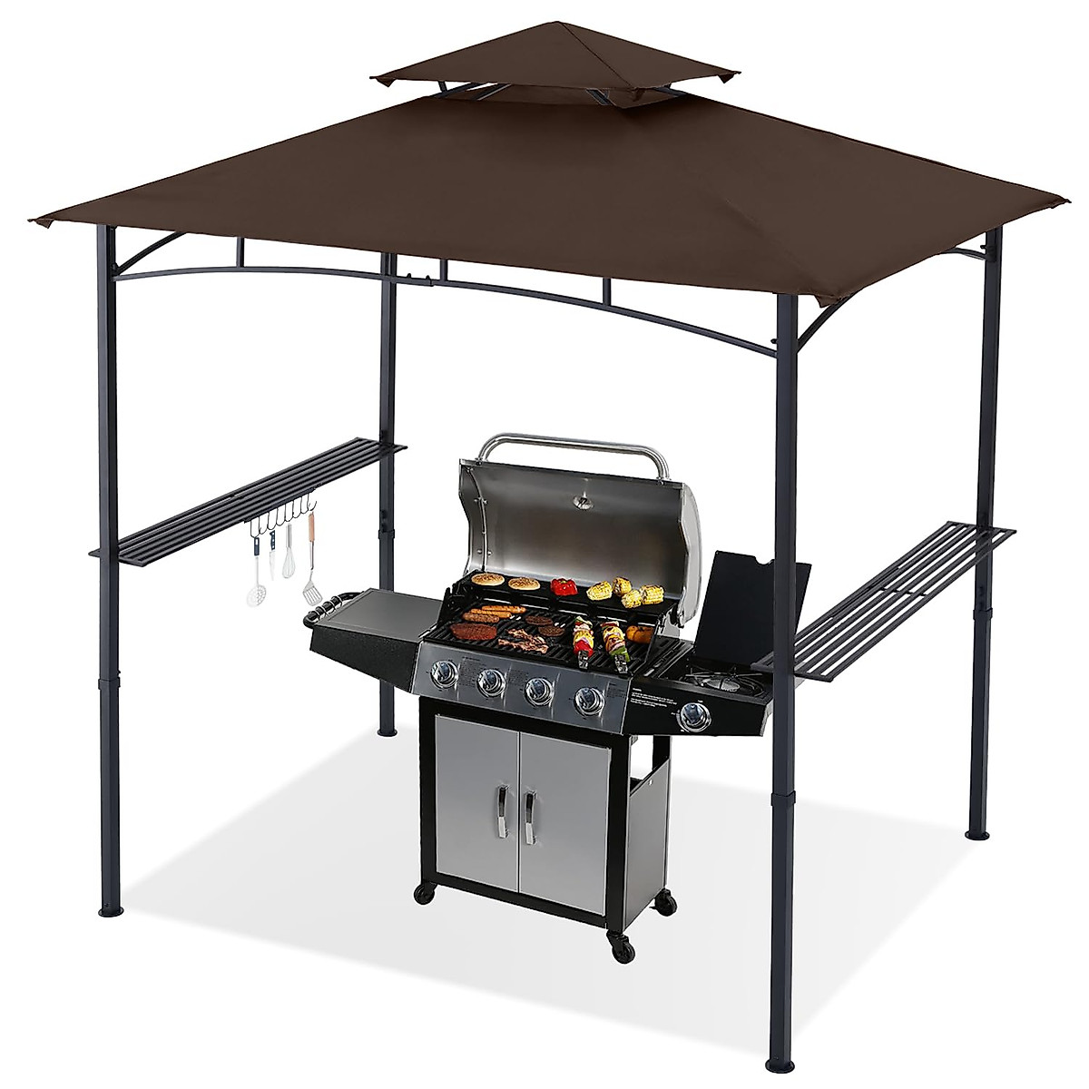 ABCCANOPY 8'x 5' Grill Gazebo Shelter, Outdoor BBQ Gazebo Canopy with LED Light (Coffee)