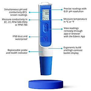 Bluelab OnePen - a 3-in-1 Temperature, EC/PPM and pH Meter, Lightning Fast Readings - Bluetooth Data Sharing & in-App Tracking - Replaceable Probe