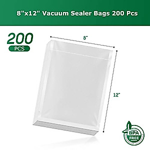 FRESKO 8” x 12” 200 Count Food Vacuum Sealer Freezer Storage Machine Bags for Food, PreCut Quart, BPA Free, Commercial Grade, Great for storage, Meal prep and Sous Vide