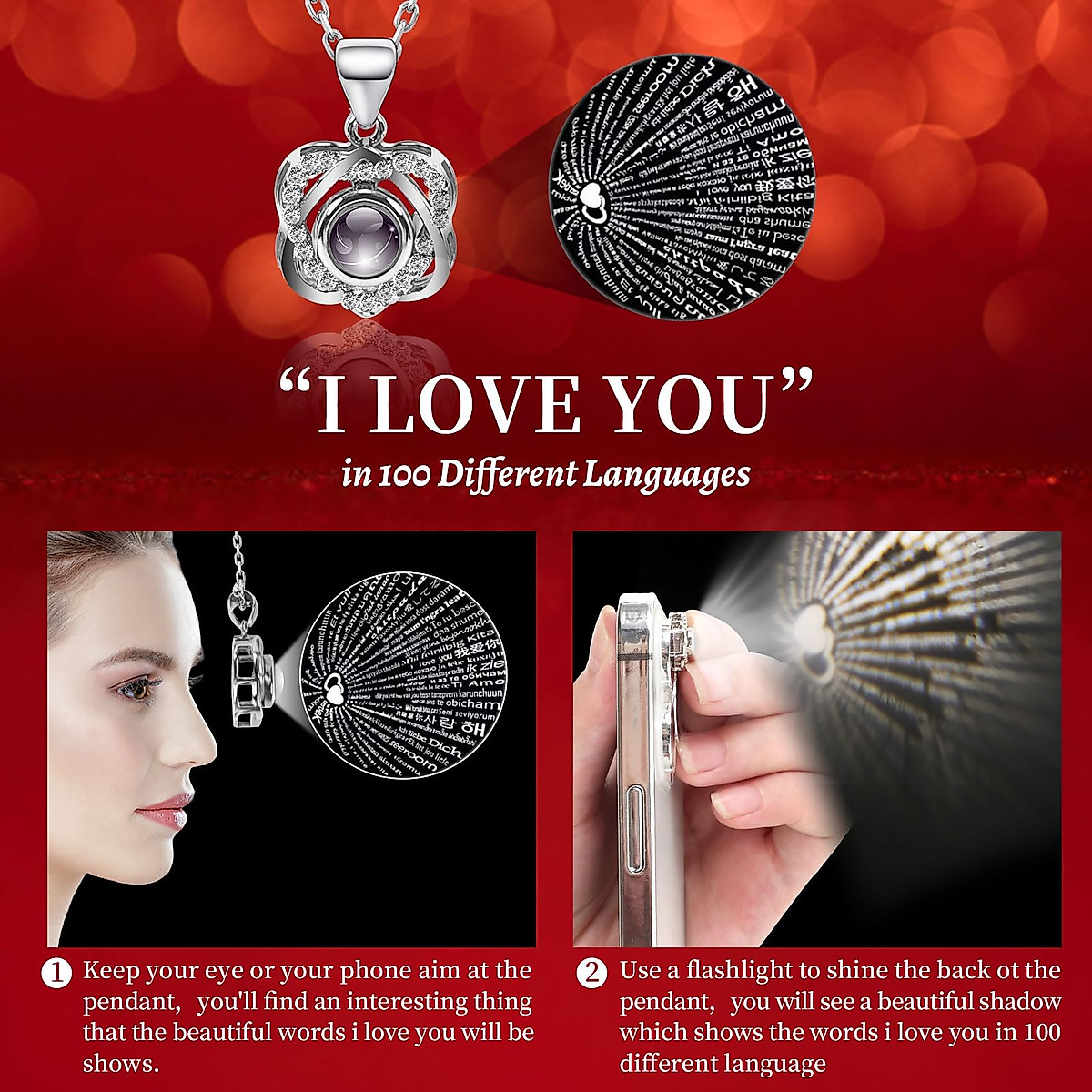 Preserved Red Real Rose with Heart I Love You Necklace -Eternal Flowers Rose Birthday Gifts for Women Her Mom Wife Girlfriend Grandma on Valentines Mothers Day Christmas Anniversary Romantic-Red