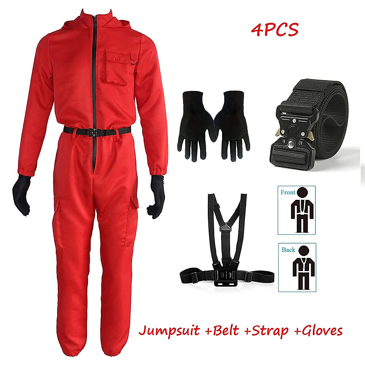 Men Red Jumpsuit Cosplay Costumes Red Suit Adult Outfit Halloween (Jumpsuit Suit, Large)