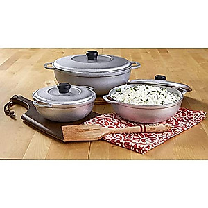 IMUSA USA R200-CALDERO22C Traditional Colombian Natural Caldero Set 3-Piece (1.6/3.2/4.6) Quart, Silver (Dutch Oven Set)