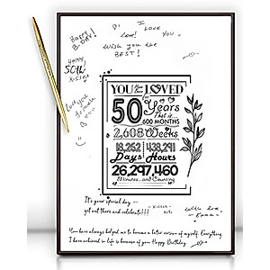 DOUBLESHOOT Black Frame Sign Poster 50th Birthday Decorations for Men & Women 12"x16"- 50 Birthday Party Favors, Guest Book Alternative – With Pen & Wall Hanger – 50 Years Old Gifts for Him & Her
