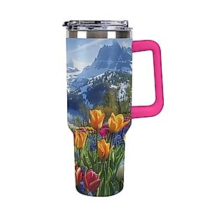 Tulips Floral 40 Oz Tumbler Insulated Stainless Steel Water Bottle Travel Mug Car Cup with Handle And Straw