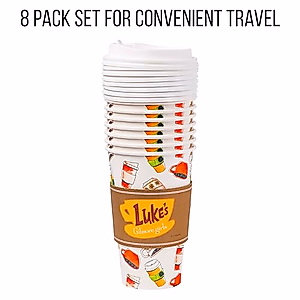 Silver Buffalo Gilmore Girls Lukes Logo 8pk Paper Travel Cup with Lid, 16 Ounces