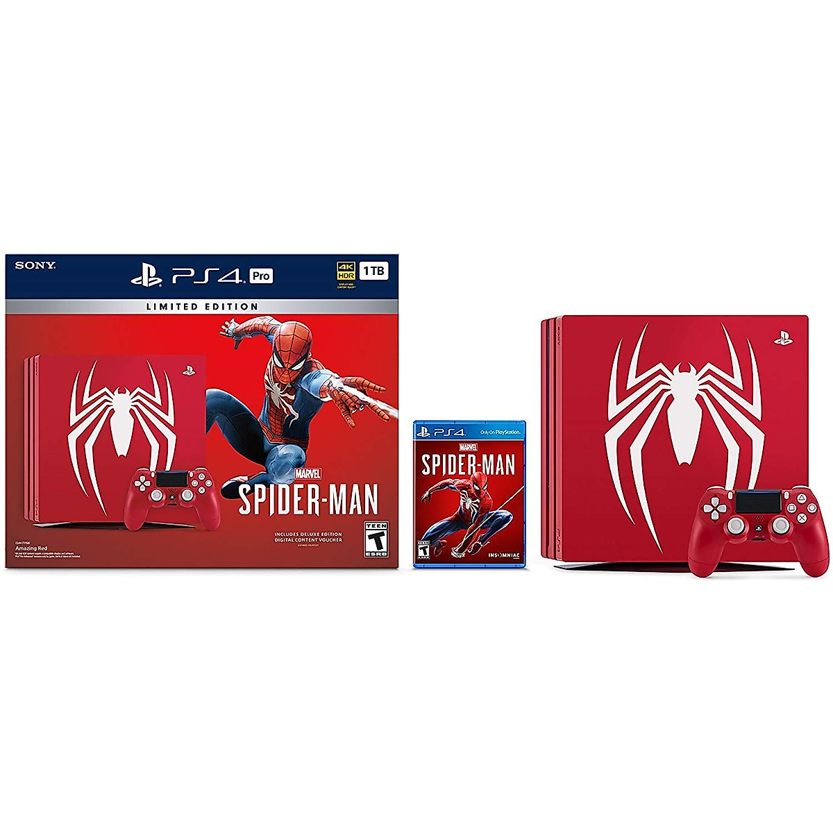 Playstation 4 Pro 1TB SSD Limited Edition Console - Marvels Spider-Man Bundle Enhanced with Fast Solid State Drive (Renewed)