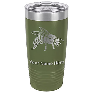 LaserGram 20oz Vacuum Insulated Tumbler Mug, Honey Bee, Personalized Engraving Included (Camo Green)