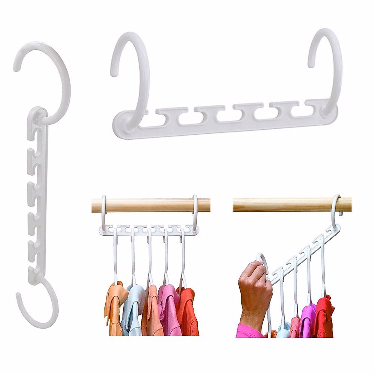 Wonder Hanger – Pack of 8 in White, Magical Cascading Hangers, Space Saving Solution for Your Closet