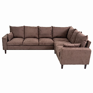 Panana Modern Upholstered L-Shape Sectional Sofa, 2 Seater + 3 Seater Corner Couch for Living Room (Brown)