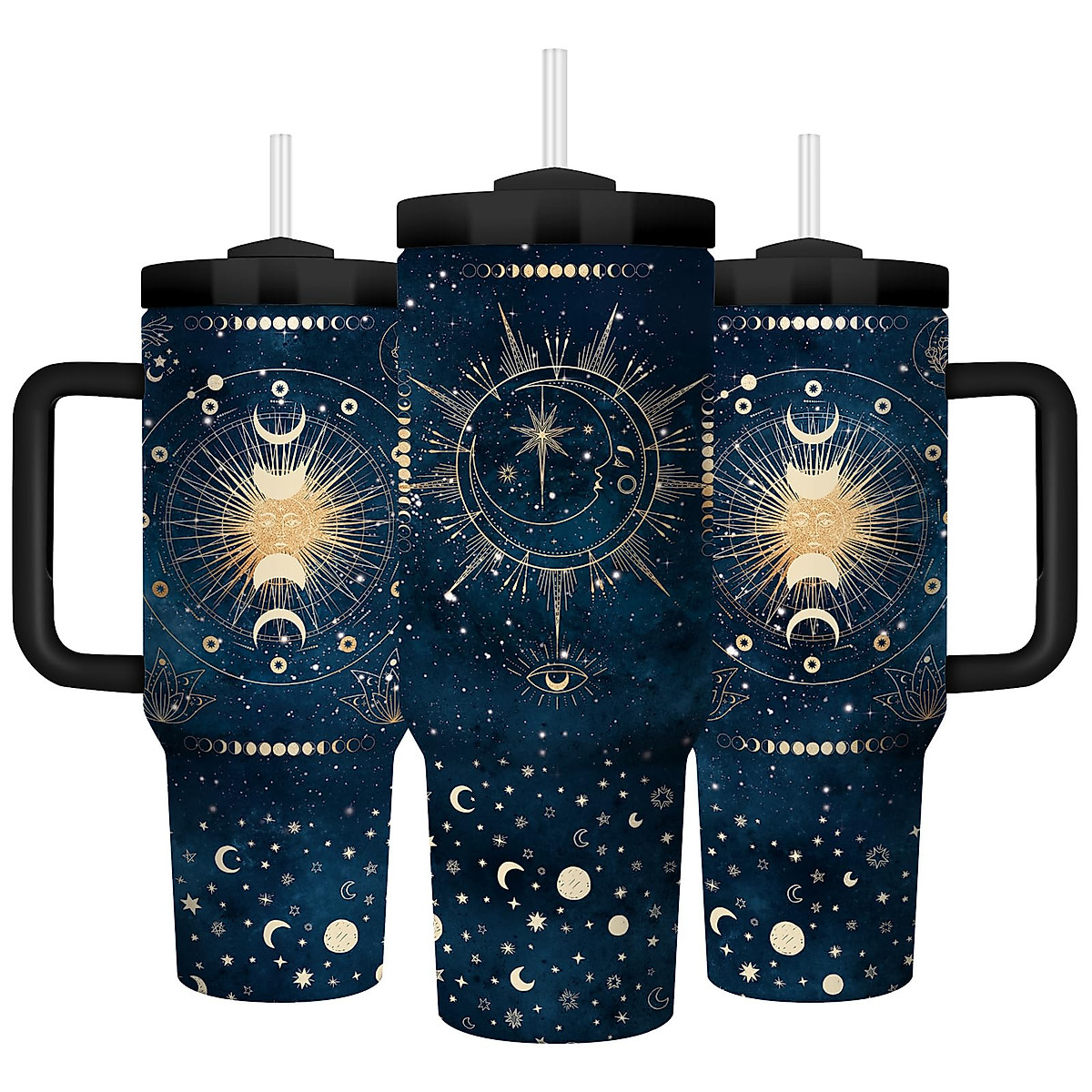 Equoza Tumbler with Lid and Straw Travel Coffee Mug Gifts for Astrology, Celestial, Moon, Galaxy Lovers 40oz Tumbler with Handle Travel Mug Double Wall Vacuun Insulated Cup (Pack of 1)