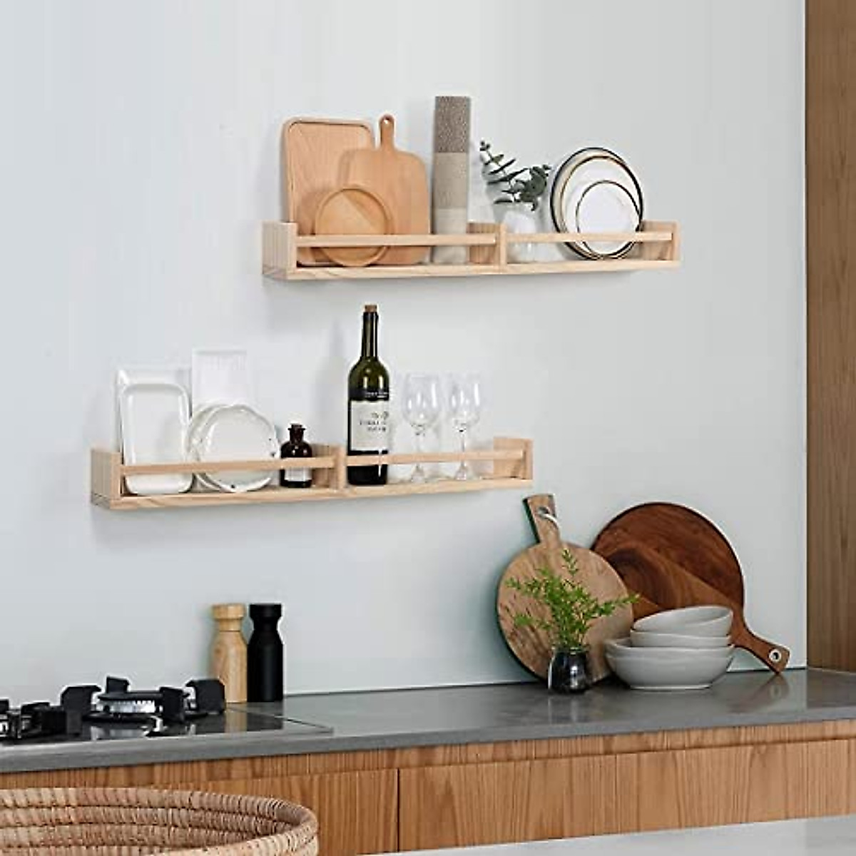 Austin yan Bookshelves Wall Mounted, 32inch Wood Floating, Bookshelf for Kids, Hanging Shelf for Baby Nursery Room Decor Set of 2 Pine, Wooded