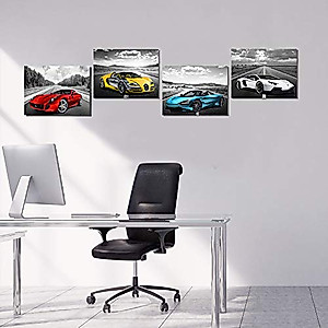 Car Poster Decor Black and White Wall Art Framed Car Art for Men Boys Bedroom Décor Sports Posters Landscape Office Room Decor Gift for Teen Boys Ready to Hang